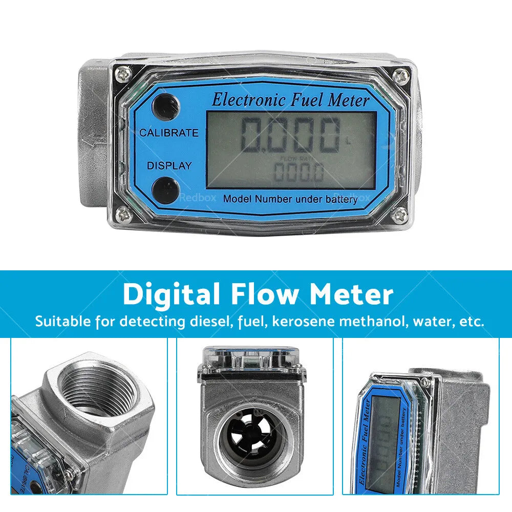 Flow Meter Diesel Pump Fuel Kerosene Liquid Gauge Water Sensor 2" High