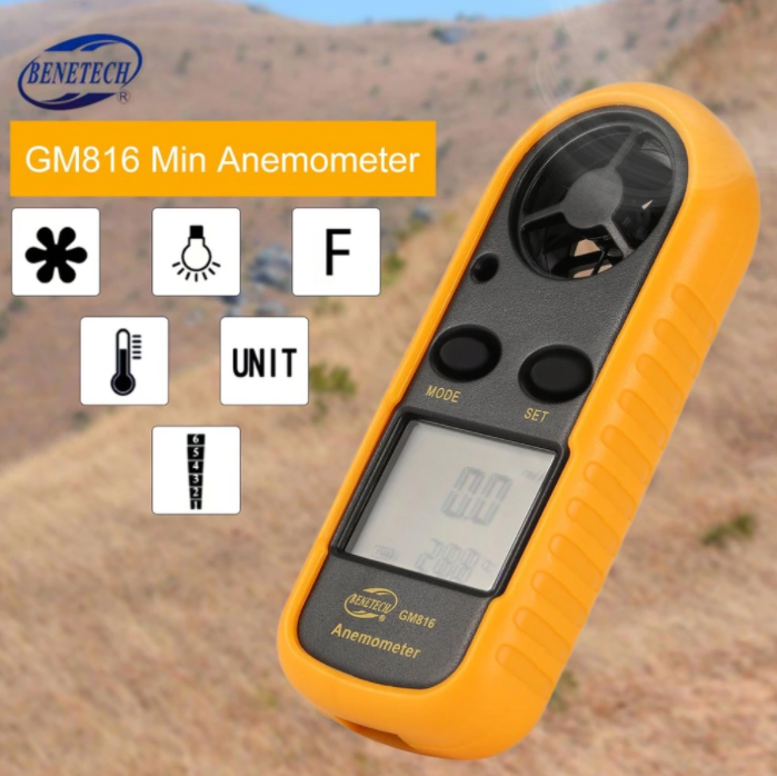 Anemometer Wind Digital Speed Temperature Meter Air Flow Gauge LCD GM8