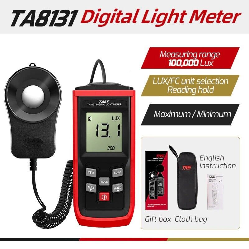 Digital Light Lux Meter Luxmeter 0~100,000 With Selectable Range & Tes