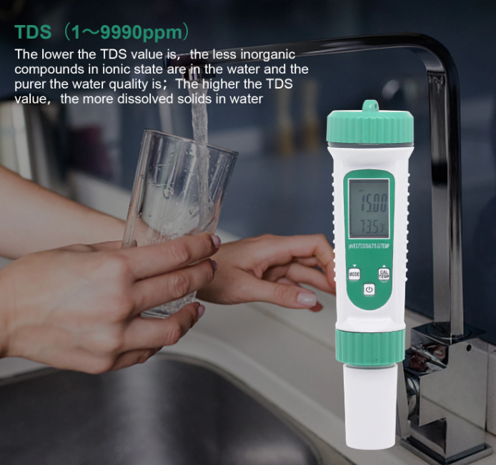 pH EC Conductivity TDS Salinity SG Temp measure 6 in 1 Meter Monitor T
