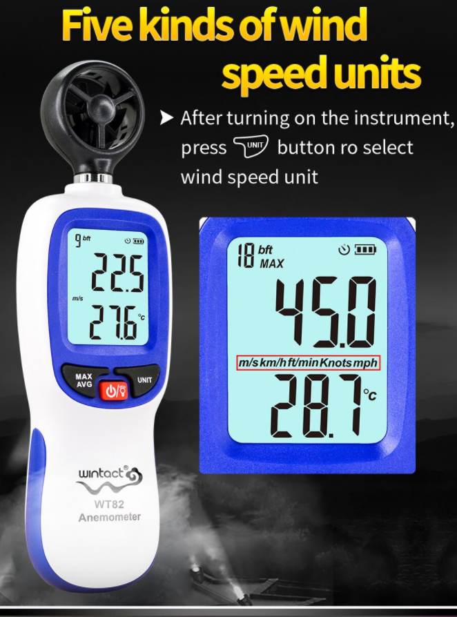 Wind Speed Meter Anemometer Digital Tester Vane Air Flow Gauge Backlig
