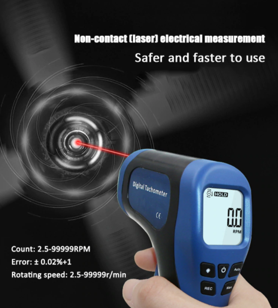 Photo Tachometer Non-Contact Laser Digital 99999RPM Tach Tester Meter