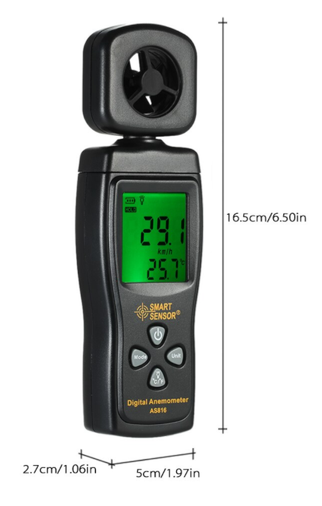 Anemometer Digital Wind Speed Air Velocity Temperature Meter Smart Sen