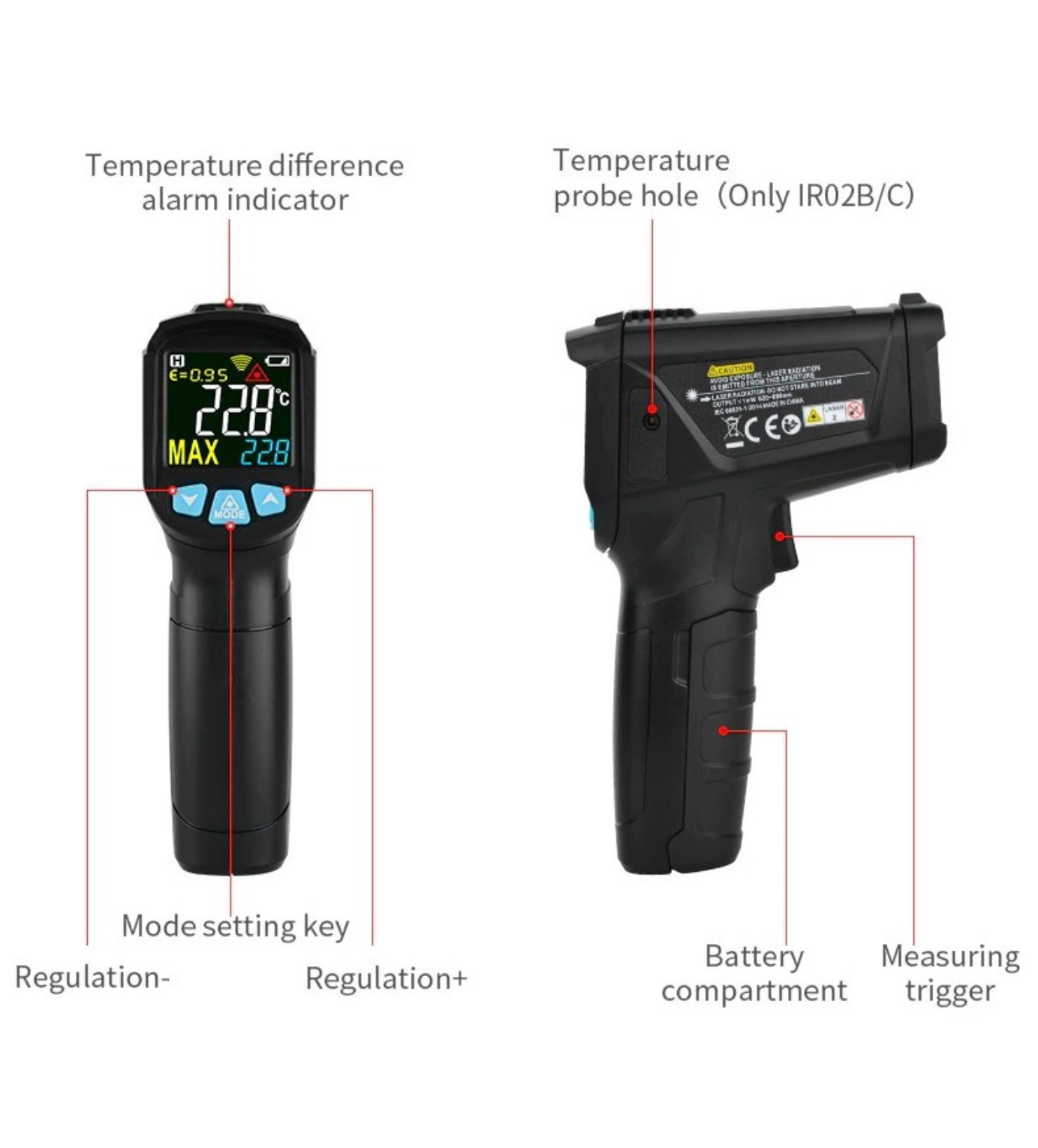 Infrared Thermometer High Temperature Non-Contact Temperature Humidity