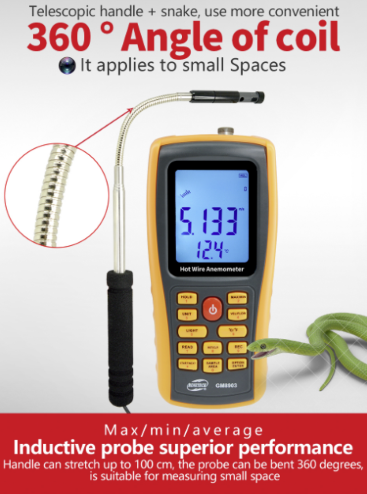 Hot Wire Anemometer Logger Wind Speed Air Flow Temperature Meter Teste