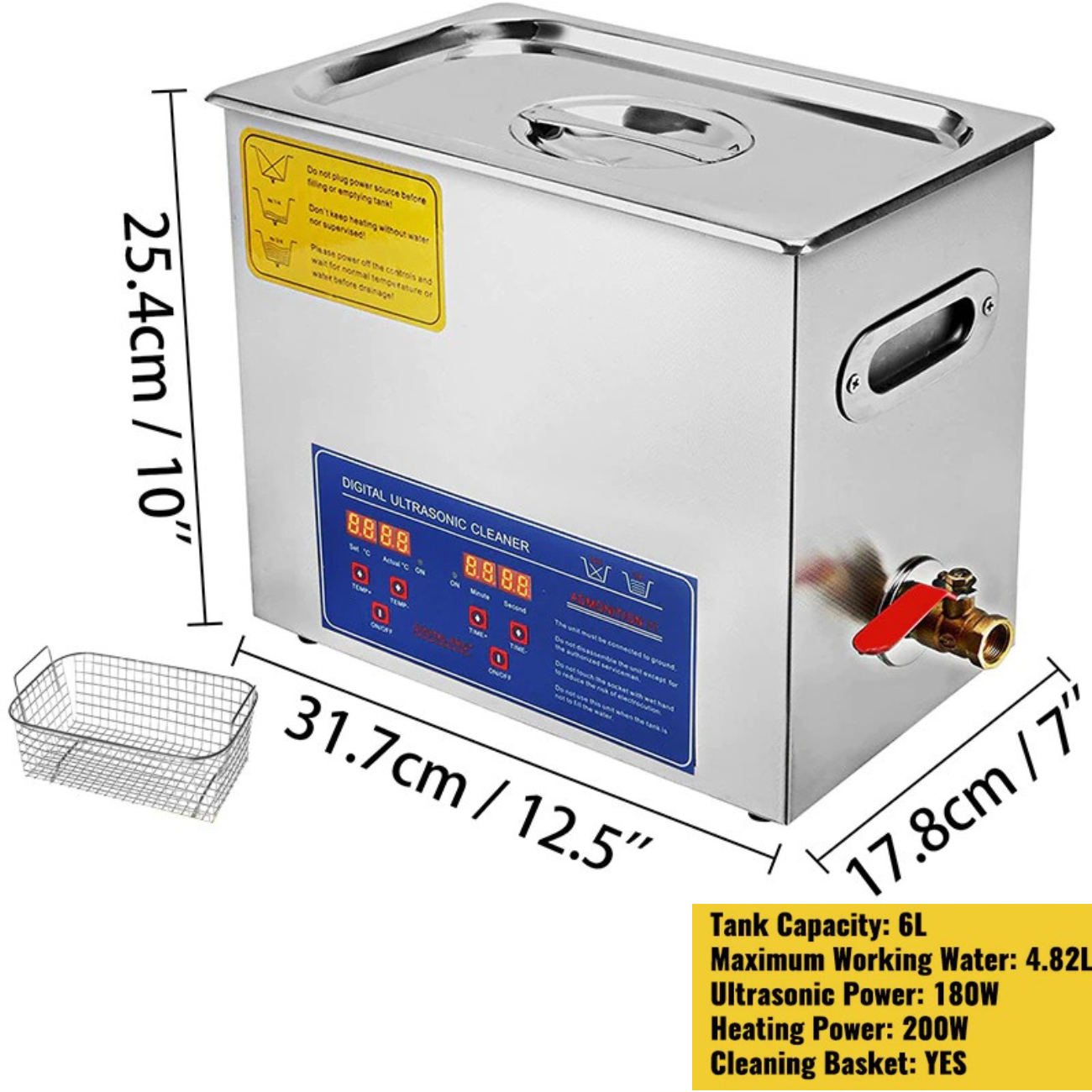 Ultrasonic Cleaner 6.5L Industrial Digital UltraSonic Bath Cleaning Ti