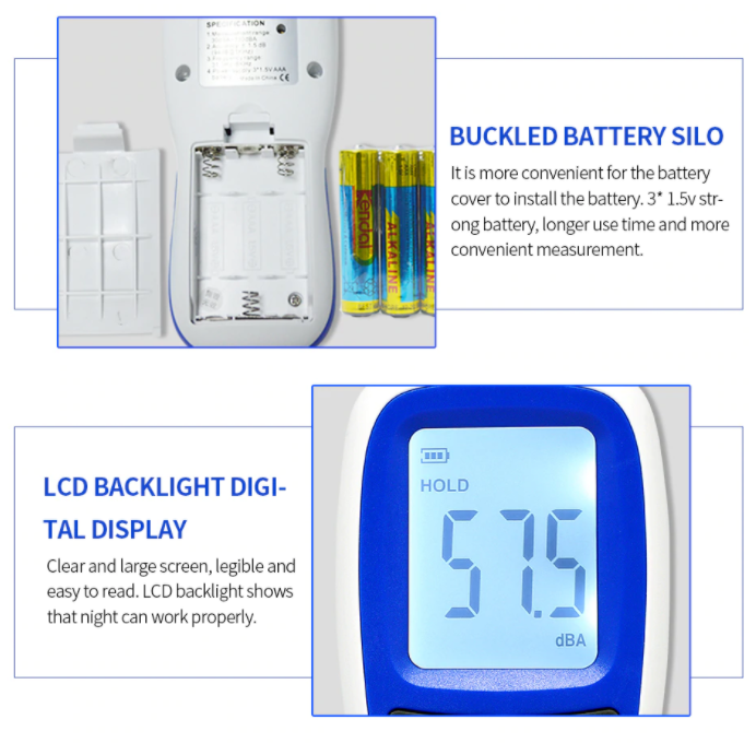 Digital Sound Level Meter 30Dba~130Dba Decibels Noise Volume Monitor W