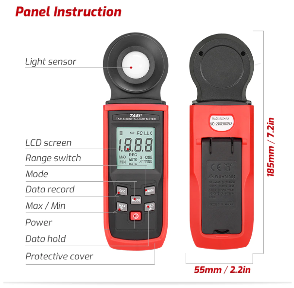 Digital Light Lux Meter Luxmeter 0~200,000 With Selectable Range & Tes
