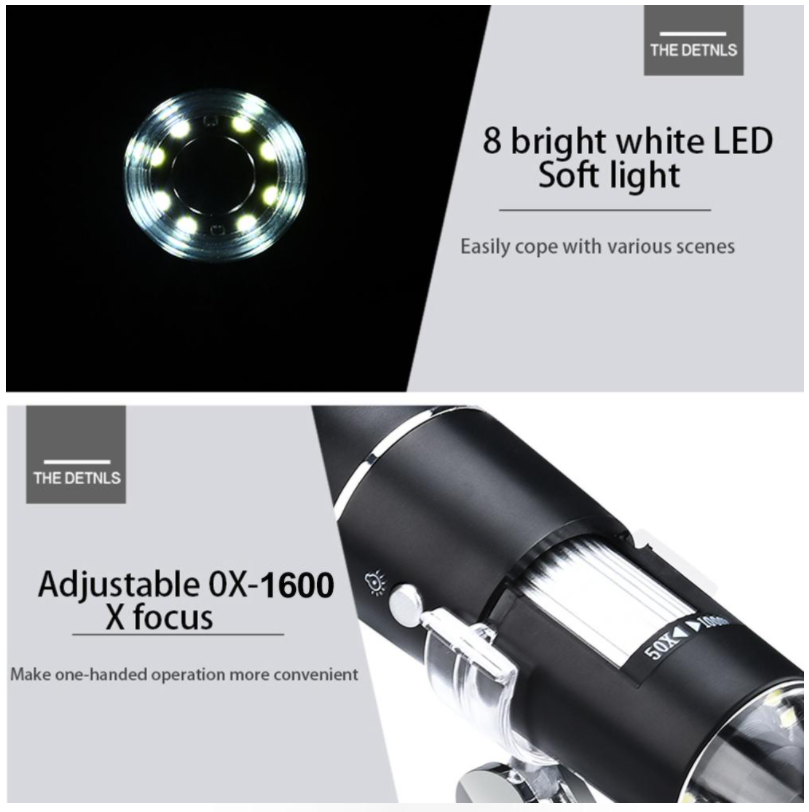 1600 x Magnification USB Digital Microscope OTG Endoscope 8-LED Light
