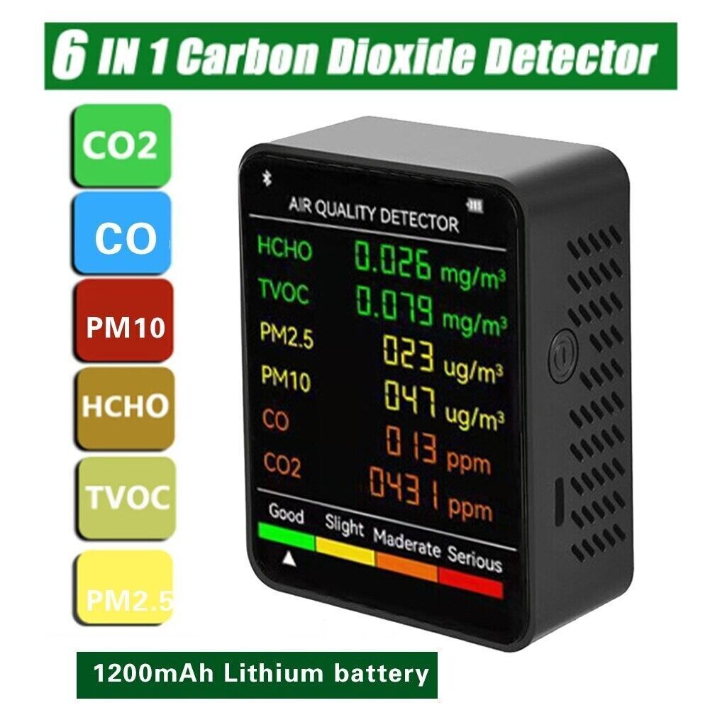 6 in 1 CO2 TVOC HCHO PM2.5 Detector LCD Digital Temperature Humidity T