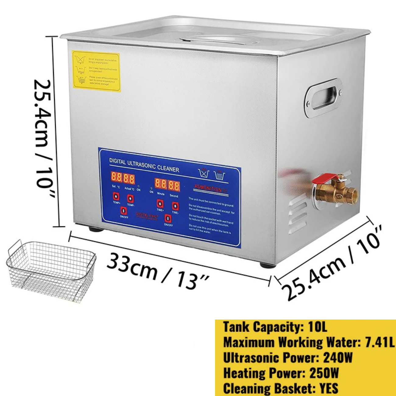 Ultrasonic Cleaning Bath 10L Digital Stainless Ultrasonic Cleaner Time