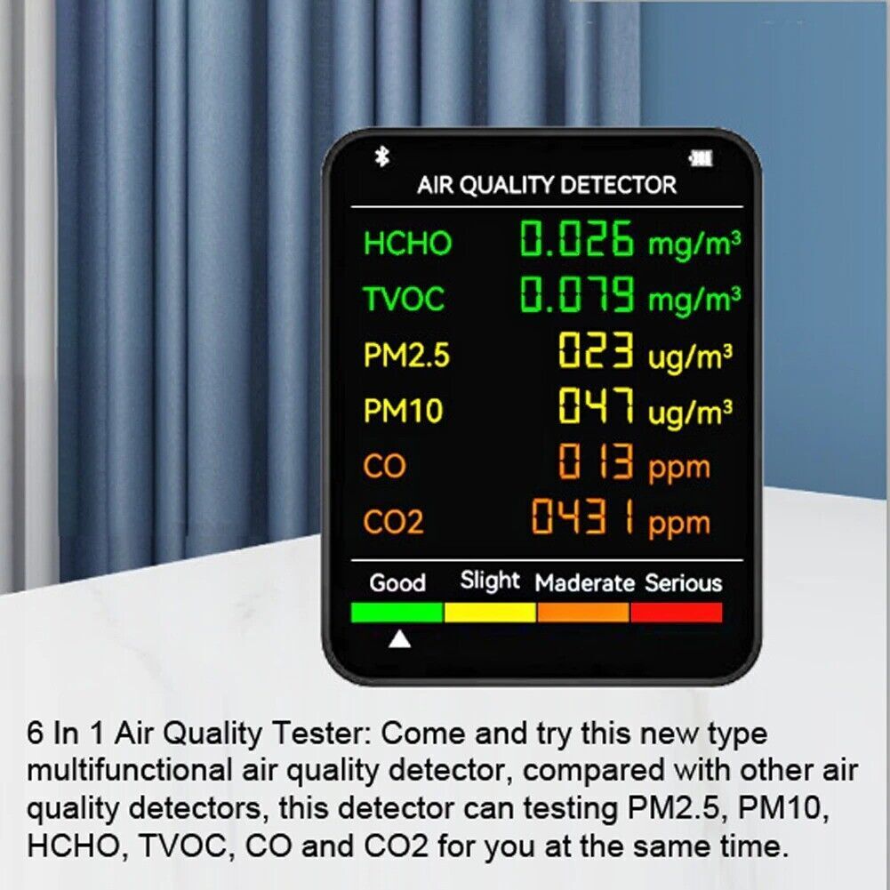 6 in 1 CO2 TVOC HCHO PM2.5 Detector LCD Digital Temperature Humidity T